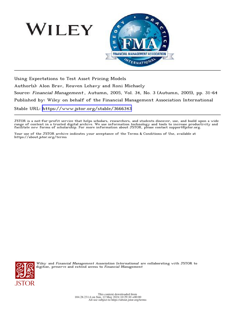 Brav UsingExpectationsTest 2005 | PDF | Beta (Finance) | Valuation ...