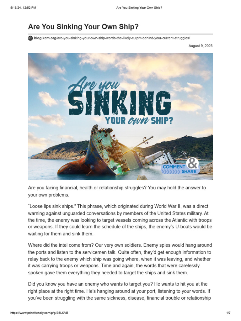 Are You Sinking Your Own Ship | PDF | Faith | Jesus