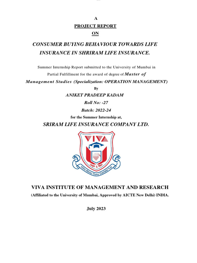 Aniket internship-project-report-shriram-life-insurance_30-10-2023 ...