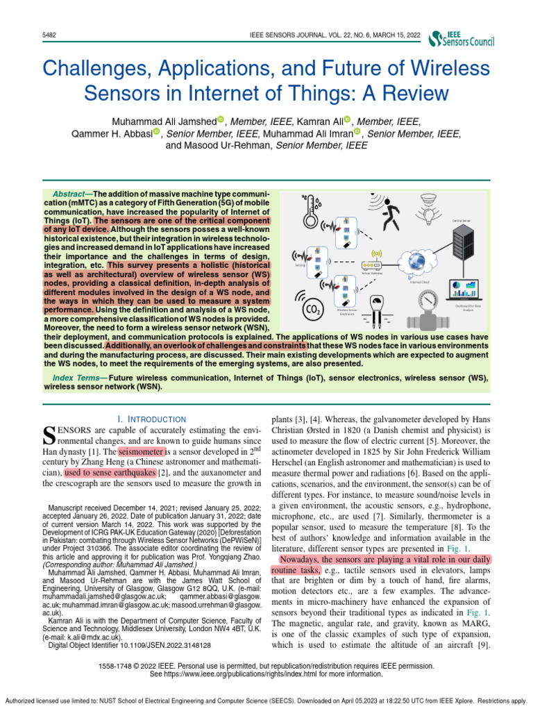 Challenges Applications and Future of WS in IoT A Review (2022) | PDF | Wireless Sensor Network ...