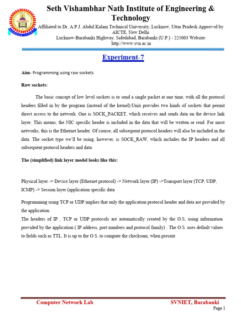 Exp 7 | PDF | Network Socket | Internet Protocols