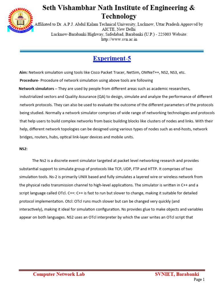 Exp 5 | PDF | Computer Network | Simulation