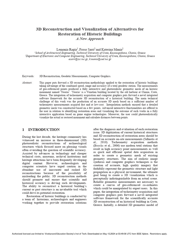 3d Reconstruction And Visualization Of Alternatives For Restoration Of Historic Buildings A New