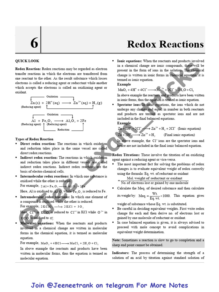 Redox Reactions | PDF | Redox | Chemical Reactions