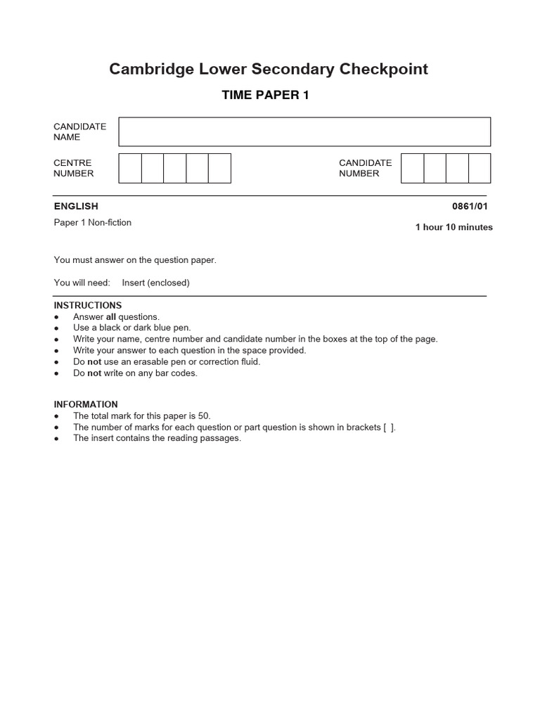 Cambridge Checkpoint English Paper 1 | PDF | Paragraph | Sentence ...