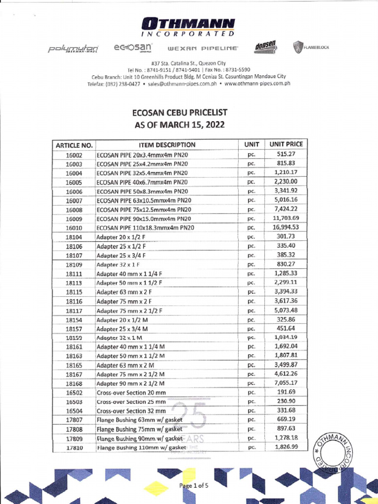 Cebu Ecosan Pricelist - 15mar2022 | PDF