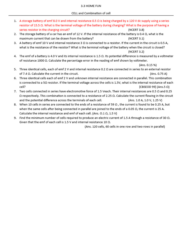 3.3 Cell and Combination of Cell | PDF | Voltage | Electrical ...
