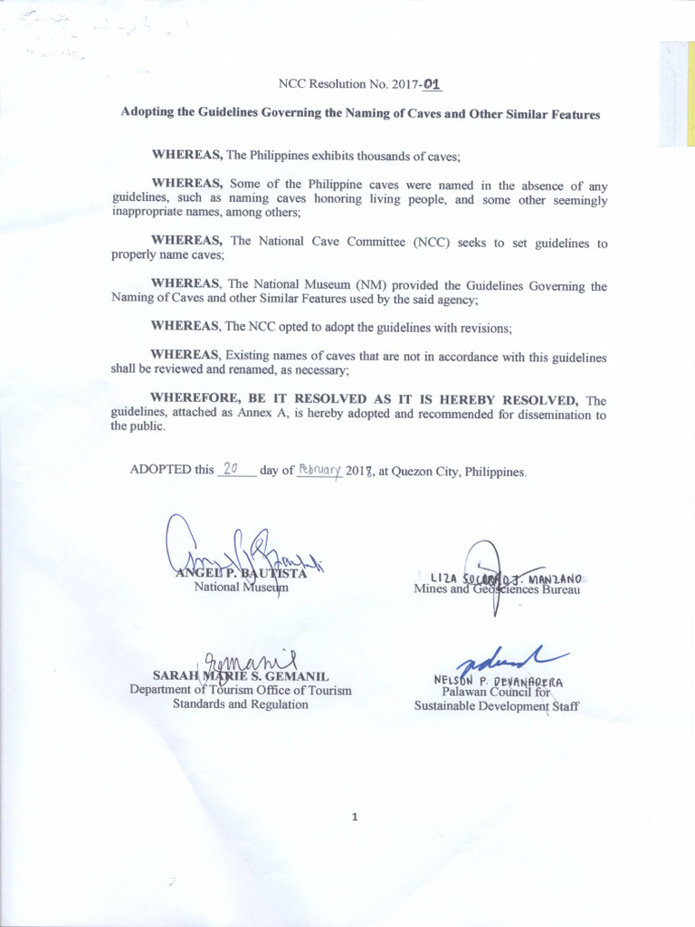 NCC Resolution 2017-01 Naming-of-Caves | PDF