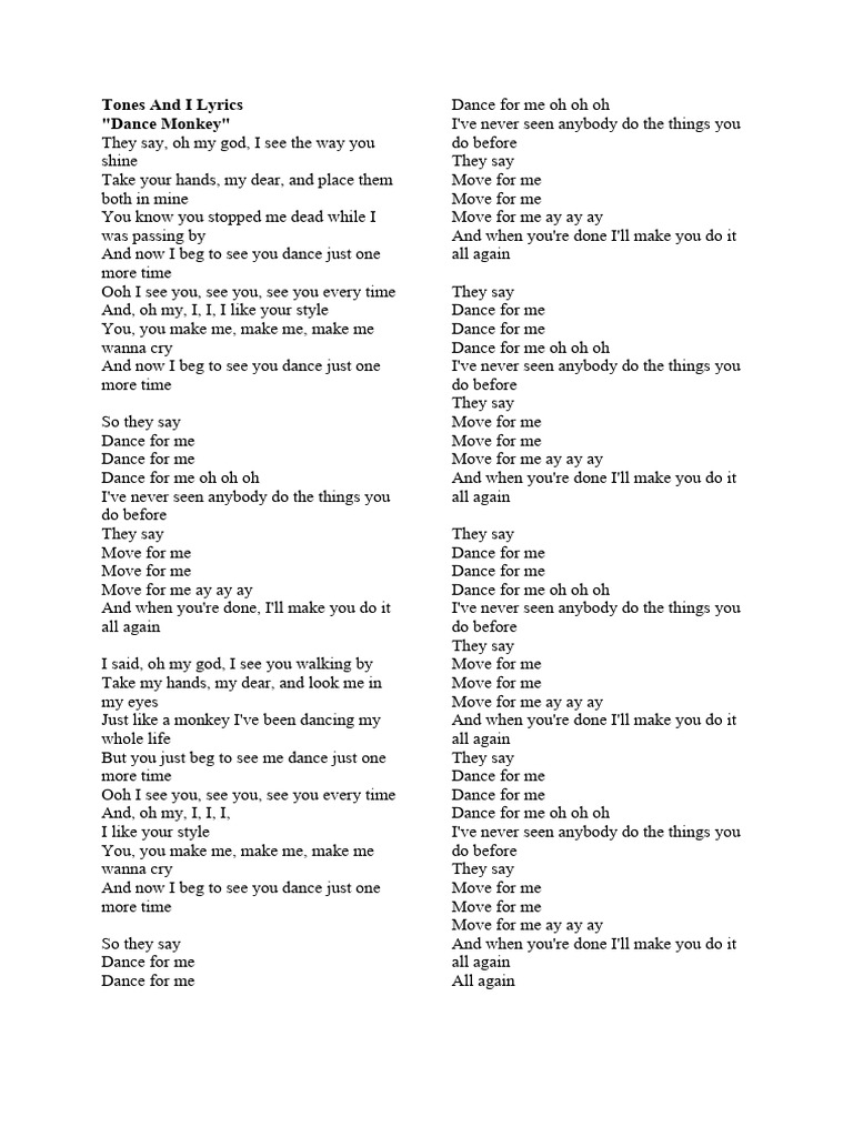 Tones and I Lyrics | PDF | Sound Recording | Recorded Music