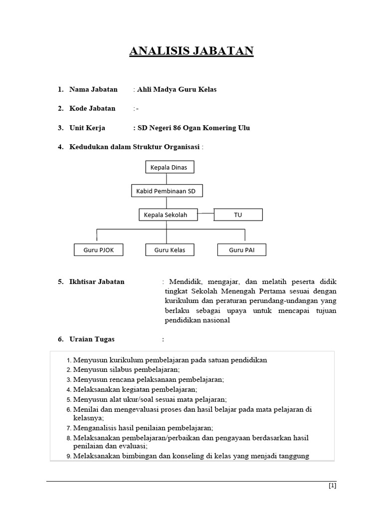 Anjab Ahli Madya Guru Kelas | PDF
