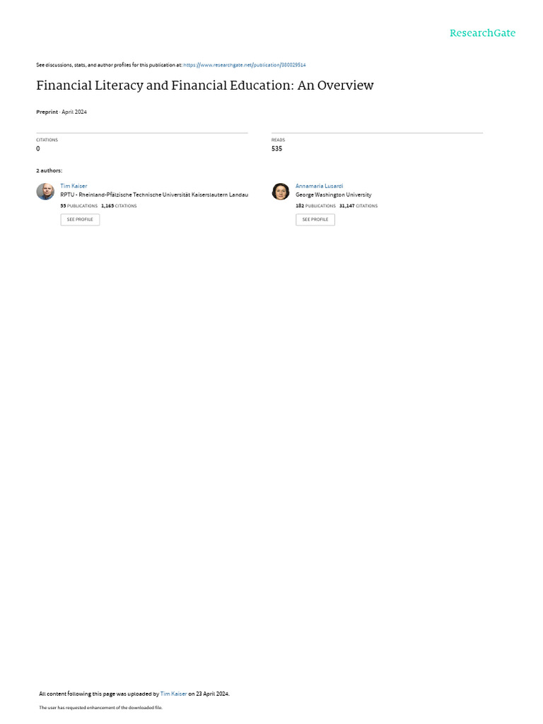 Financial Literacy and Financial Education: An Overview | PDF | Meta ...