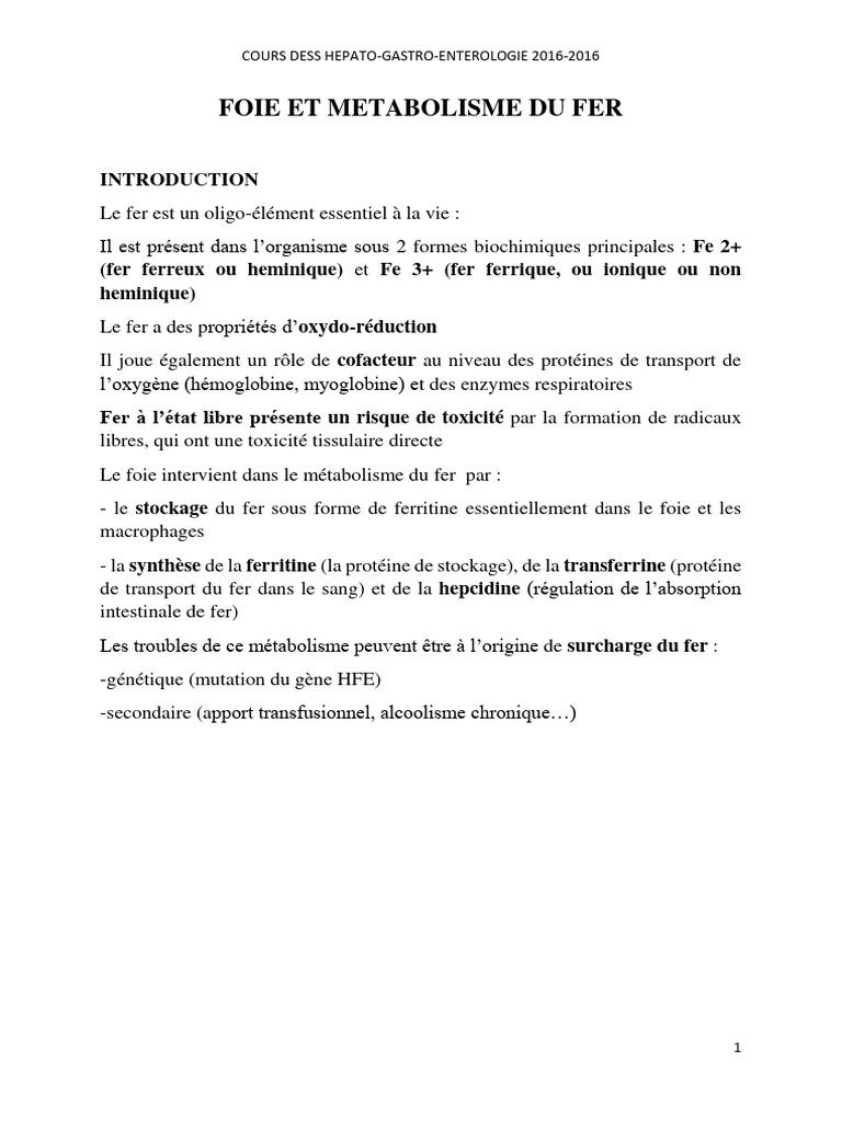 Métabolisme du Fer et Troubles Associés | PDF | Biochimie | Chimie