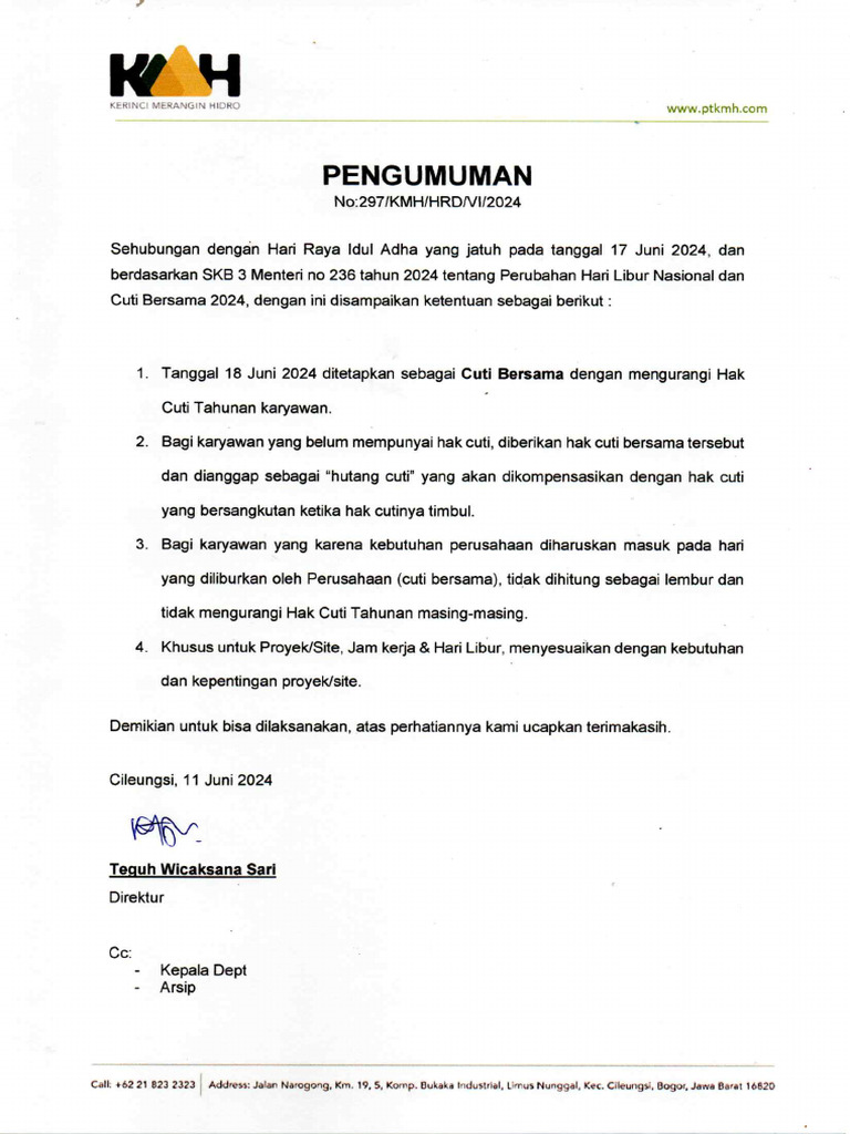 Pengumuman-Cuti Bersama-Hari Raya Idul Adha | PDF