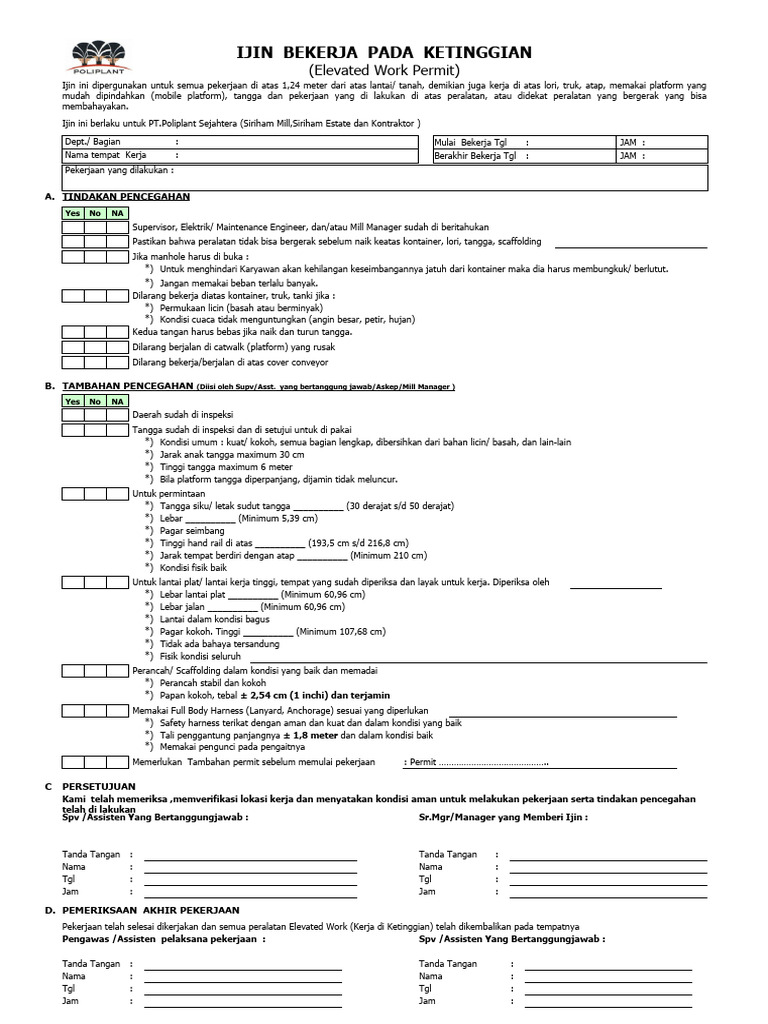 FM PIMS HSE.004.Ijin Kerja Ketinggian | PDF