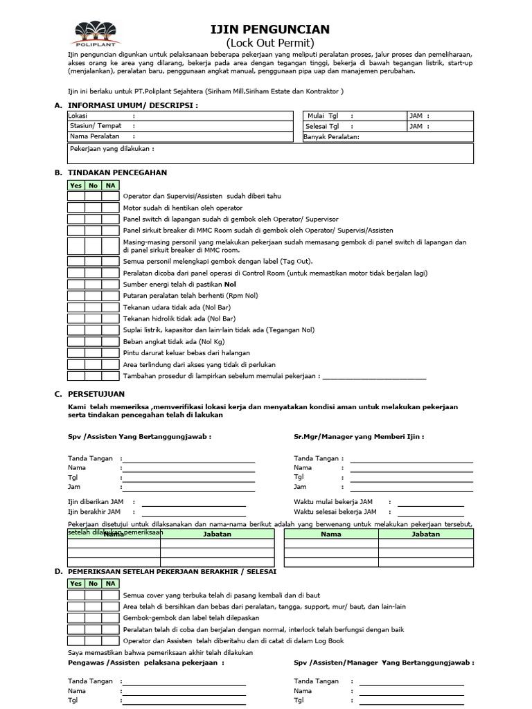Fm-Pims-Hse.003 .Ijin Penguncian - Loto | PDF