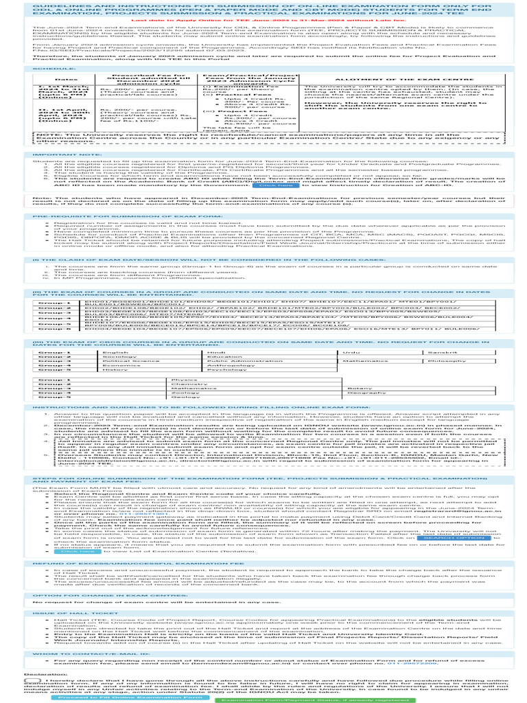 IGNOU Examination Form | PDF | Fee | Payments