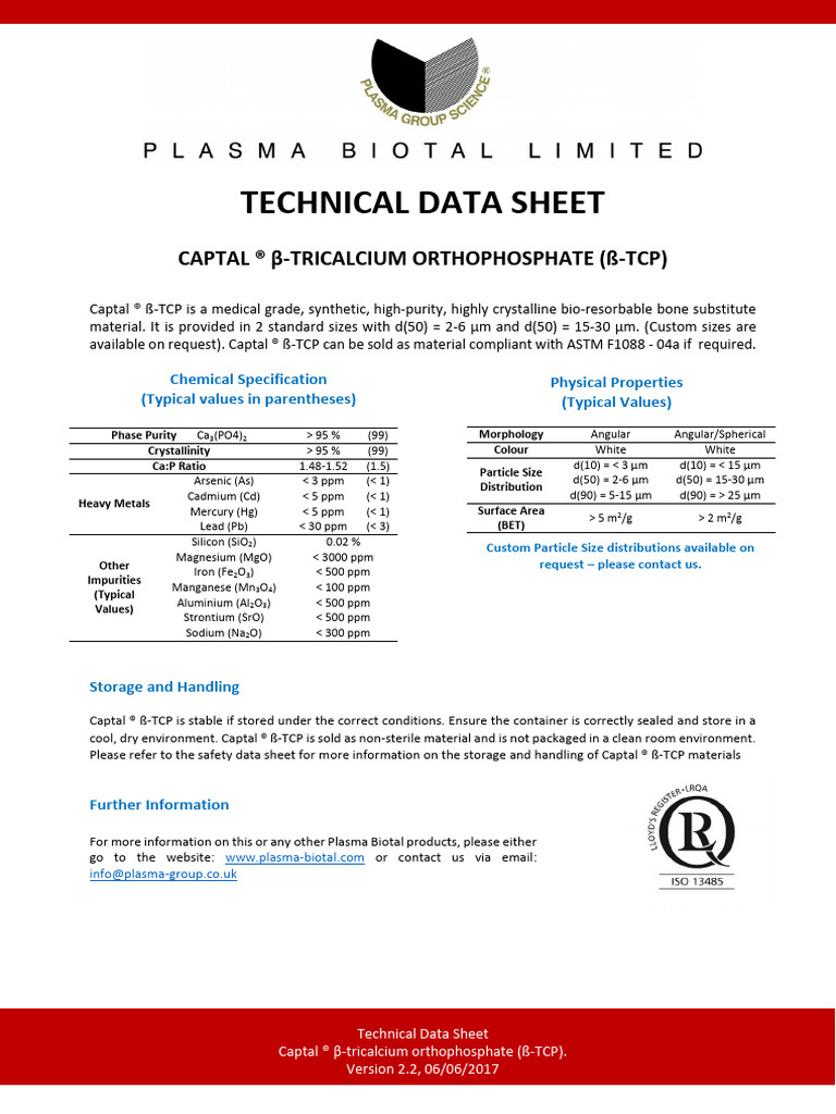 SS TCP Technical Data Sheet v2.2 | PDF | Chemical Elements | Chemical Substances