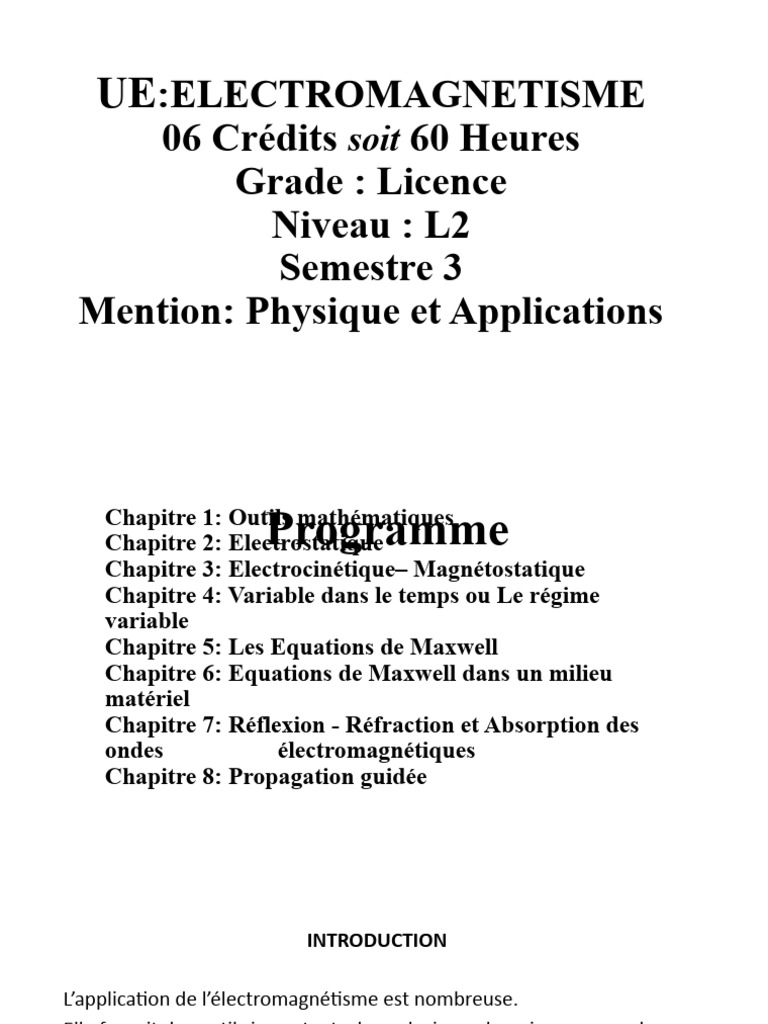 CHAPITRE - 1 - Electromagn - Tisme - 2019-20.pptx Filename UTF-8''CHAPITRE 1 Electroma | PDF ...