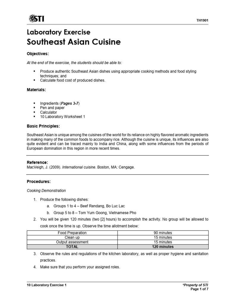 Southeast Asian Cuisine Lab Exercise | PDF | Food And Drink Preparation ...