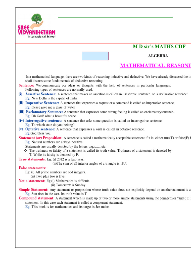 Concepts and Formulas - Mathematical Reasoning | PDF | Syntax (Logic ...