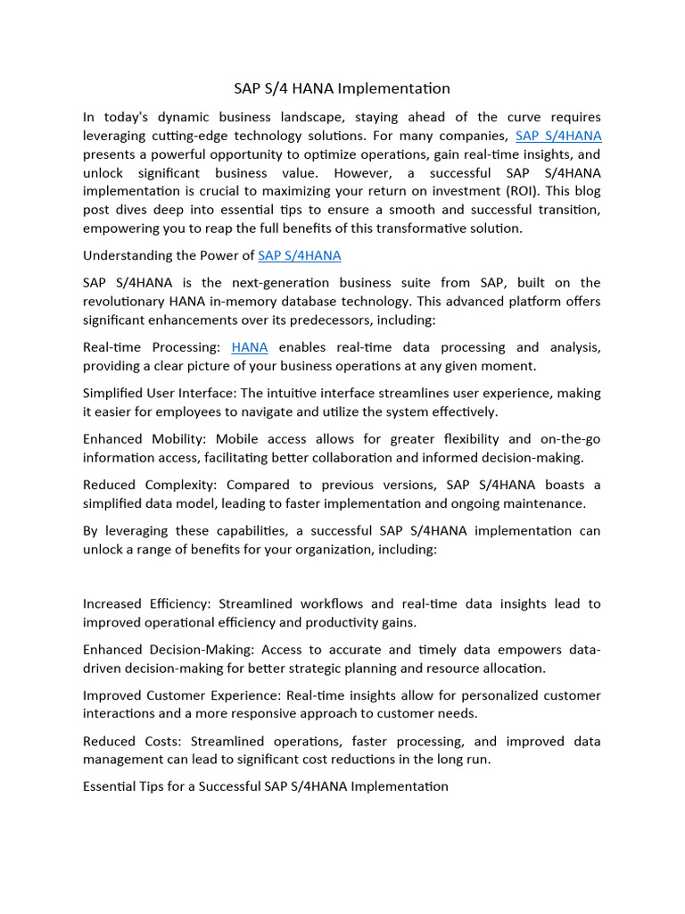 SAP S4 HANA Implementation | PDF | Business Process | Analytics
