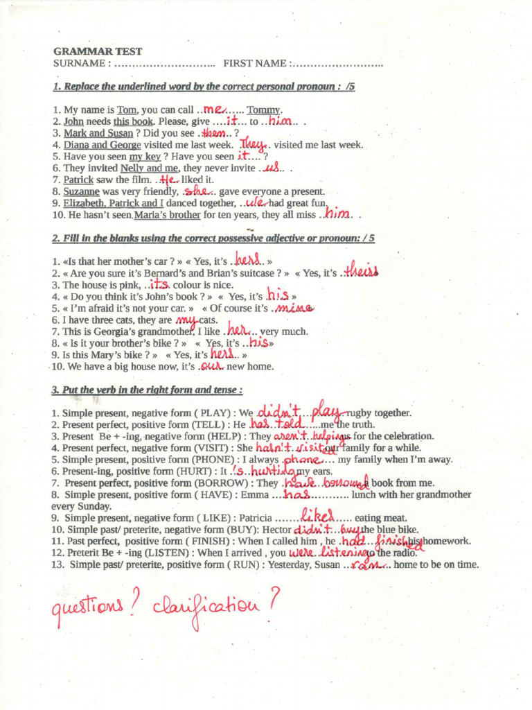 Corrigé Exos Gram RENTREE | PDF