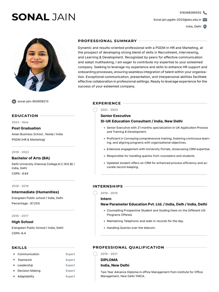 Sonal Jain Resume | Download Free PDF | Business
