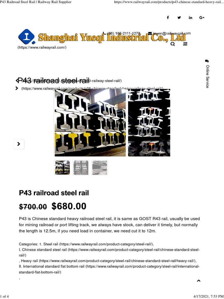 P43 Railroad Steel Rail - Railway Rail Supplier | PDF | Rail Transport ...