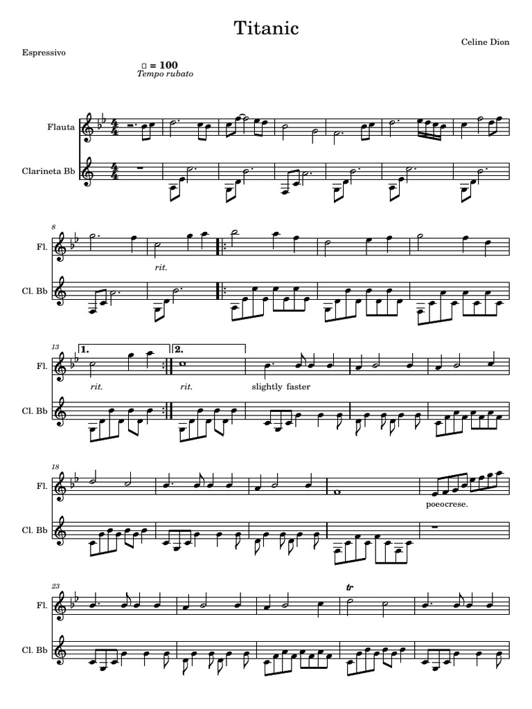 Titanic Duo Flute and Clarinet | PDF | Woodwind Instruments