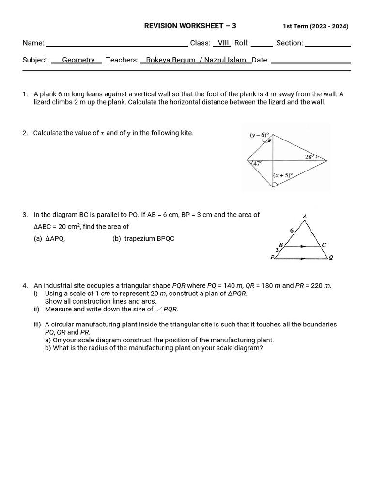 VIII Geometry Revision Worksheet 3 | PDF