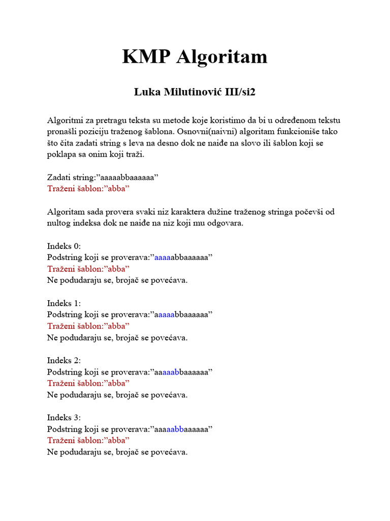 KMP Algoritam-Luka Milutinović | PDF