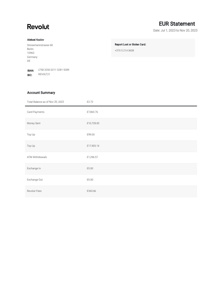 Revolut-EUR-Statement-Jul 2023 - Nov 2023 | PDF | Banking | Private Sector