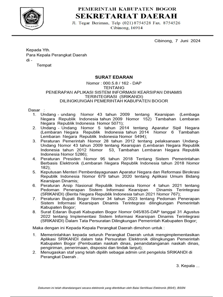 Surat Edaran Sekda tentang Srikandi 2024 | PDF Surat Edaran Sekda tentang Srikandi 2024 | PDF
