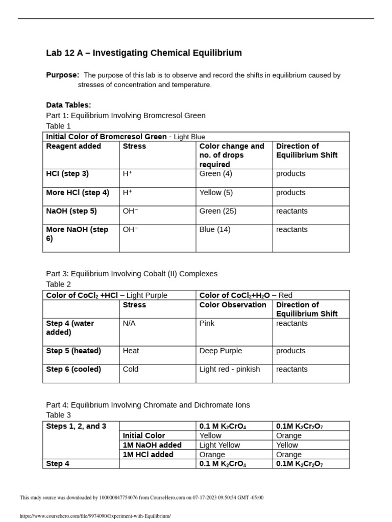 Experiment_with_Equilibrium | Download Free PDF | Chemical Reactions ...