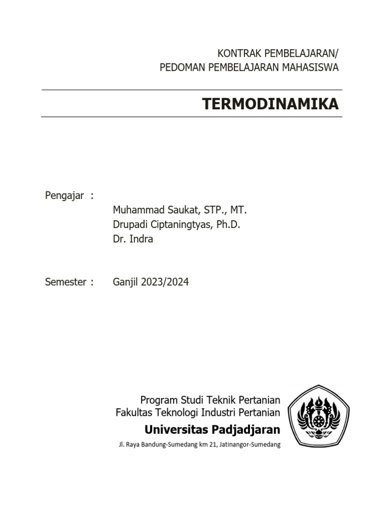 Kuliah-01 KONTRAK PEMBELAJARAN TERMO 20202 | PDF