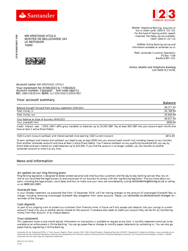 Statement 1 | PDF | Overdraft | Credit Card