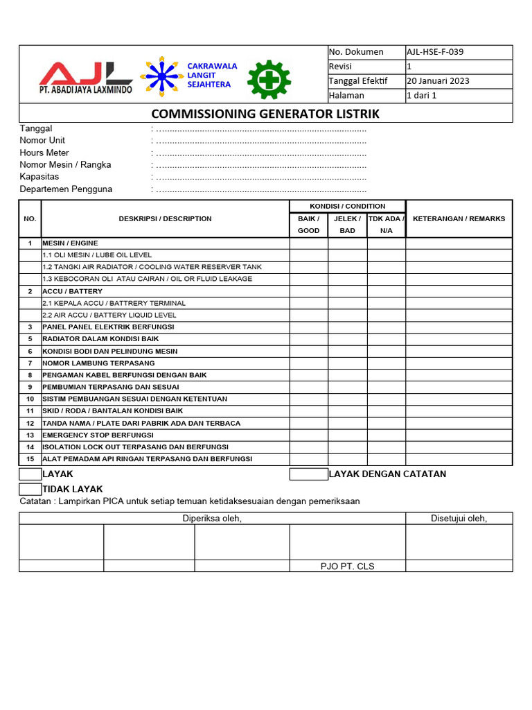 AJL-HSE-F-039 - Commissioning GENERATOR | PDF