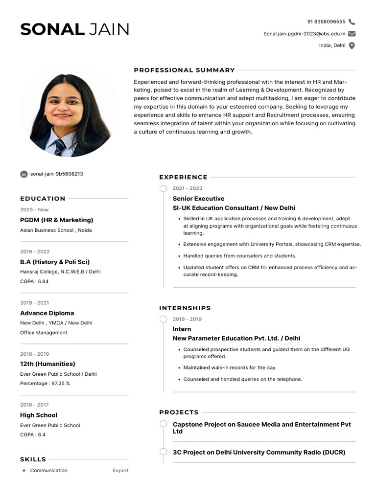 Resume Sonal Jain (Updated) | PDF | Business