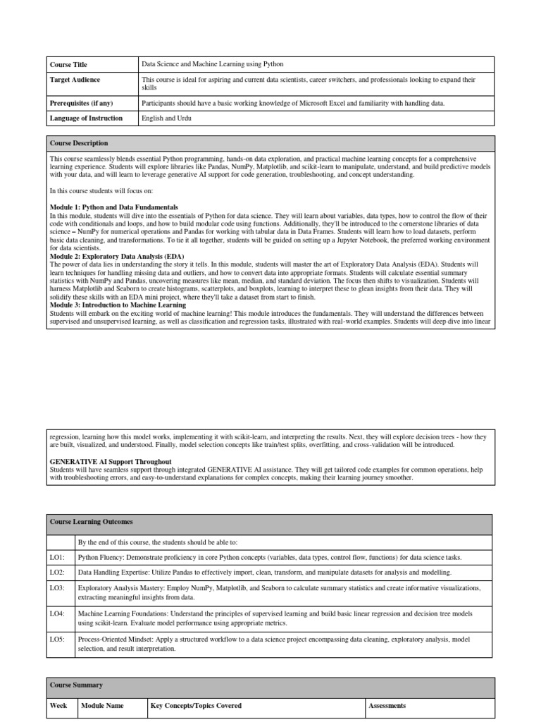 Data Science Course Outline CES LUMS | PDF | Machine Learning | Data ... Data Science Course Outline CES LUMS | PDF | Machine Learning | Data ...