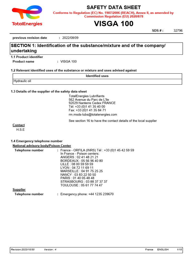 VISGA 100 Safety Data Sheet | PDF | Toxicity | Oxide