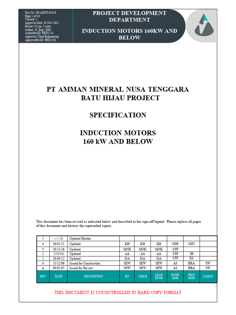 Induction Motors Specification 160kW | PDF | Electric Motor | Screw