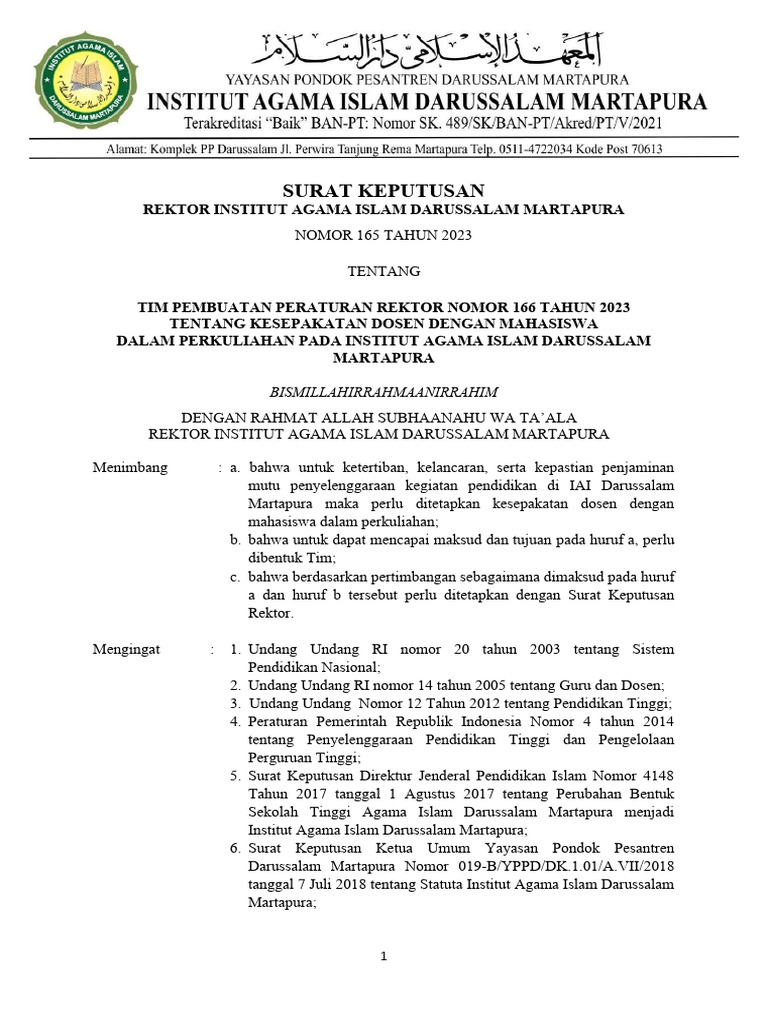 SK REKTOR TTG PERKULIAHAN - Revisi | PDF