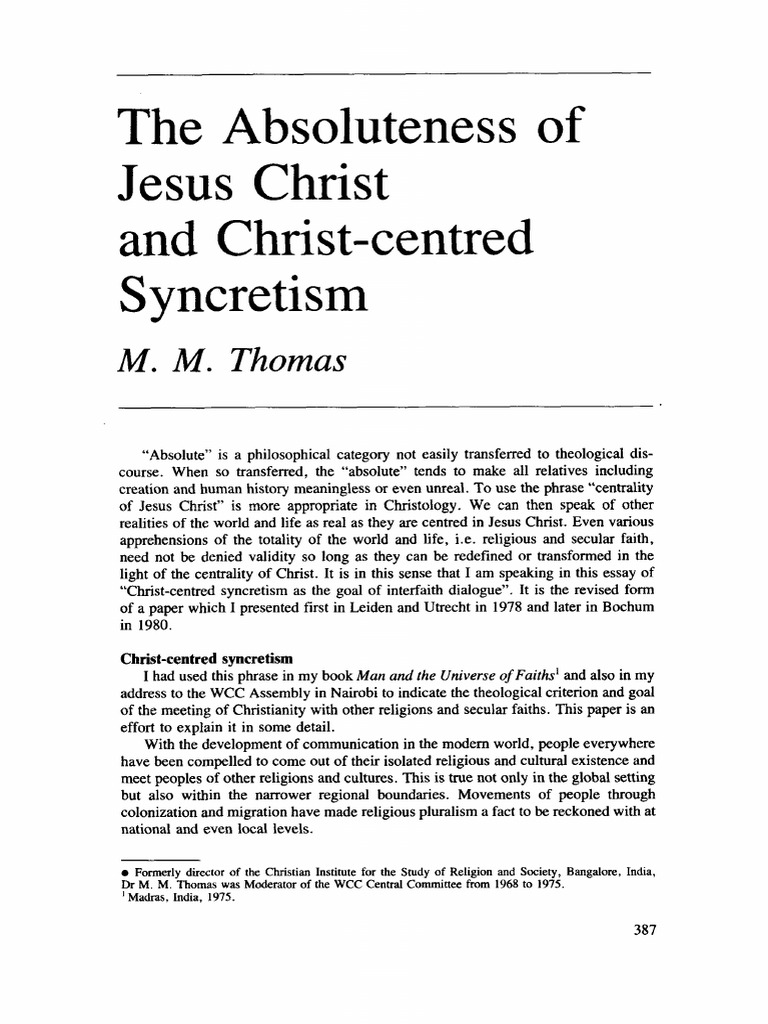 The Absoluteness of Jesus Christ and Christ-Centred Syncretism | PDF ... The Absoluteness of Jesus Christ and Christ-Centred Syncretism | PDF ...