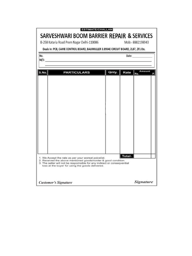 Sarveswari Boom Barrier BILL Copy | PDF