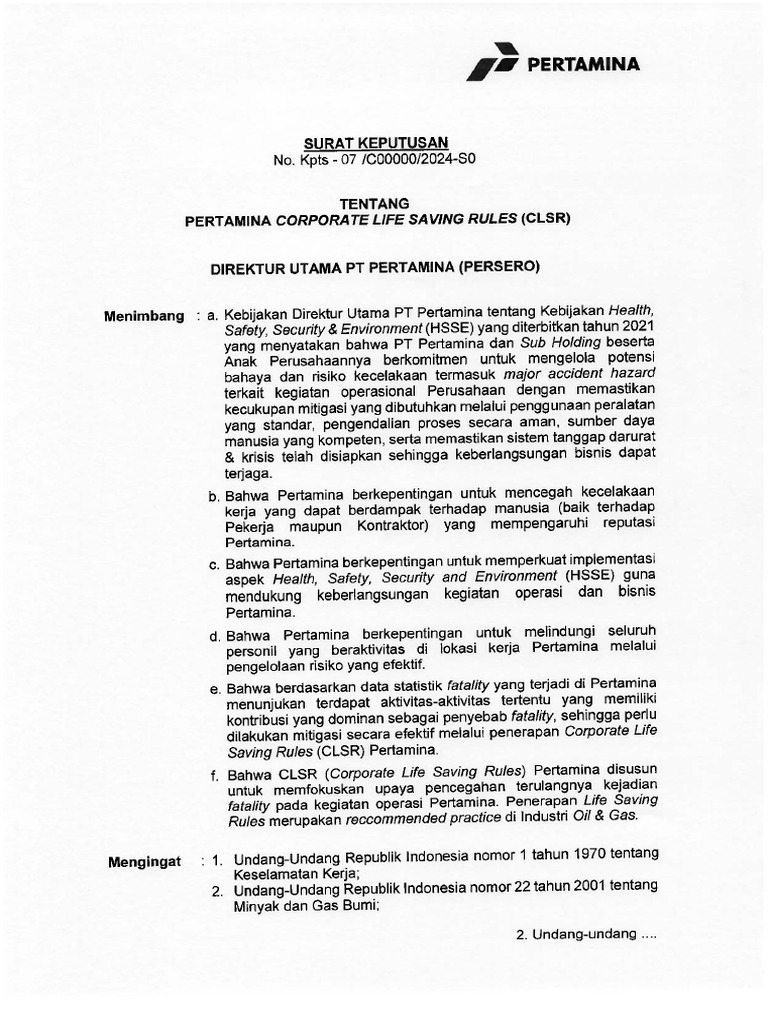 Kpts-07-C00000-2024-S0 SK Pertamina CLSR | PDF
