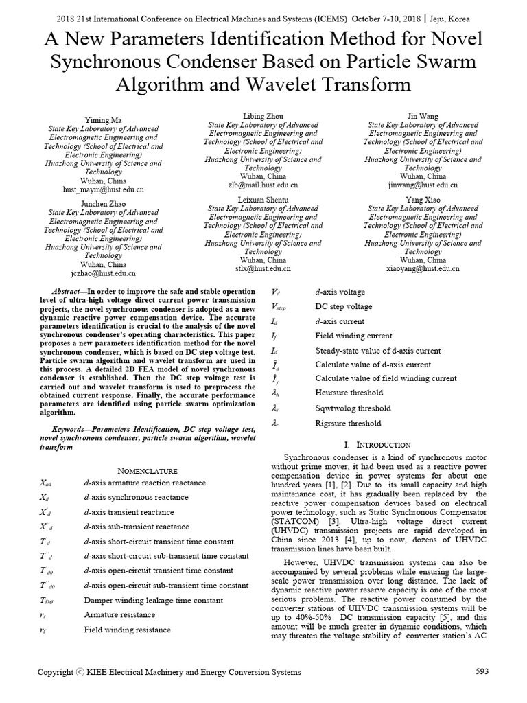 A New Parameters Identification Method For Novel Synchronous Condenser Based On Particle Swarm ...