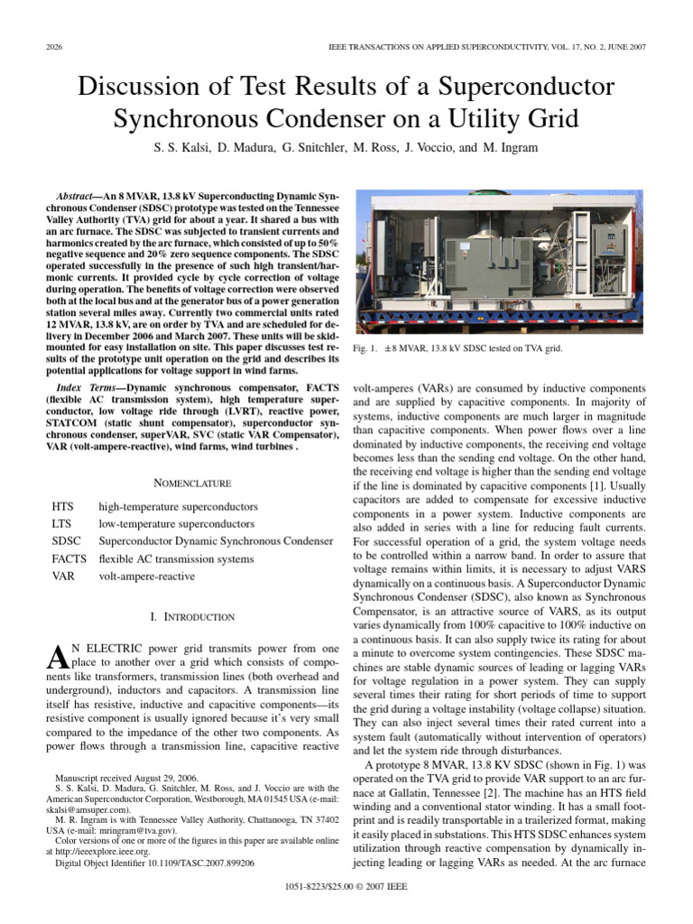 Discussion of Test Results of a Superconductor Synchronous Condenser on ...