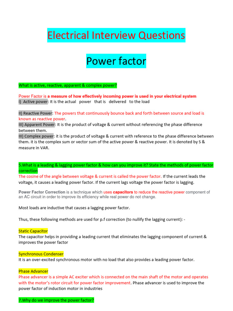 Electrical Interview Question | PDF | Electric Motor | Transformer