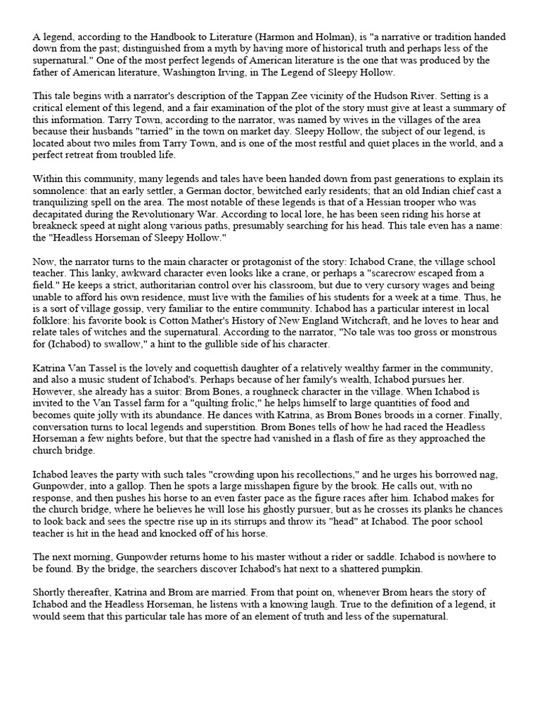 Summary | Download Free PDF | The Legend Of Sleepy Hollow | Folklore
