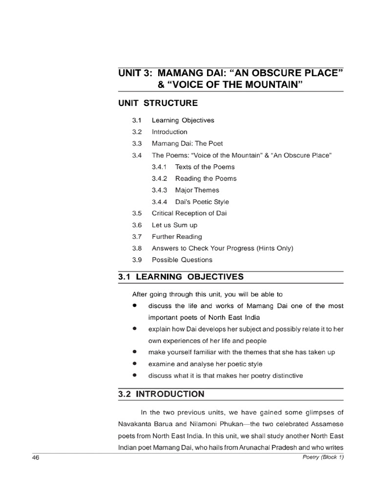 Study Material on Mamang Dai | PDF